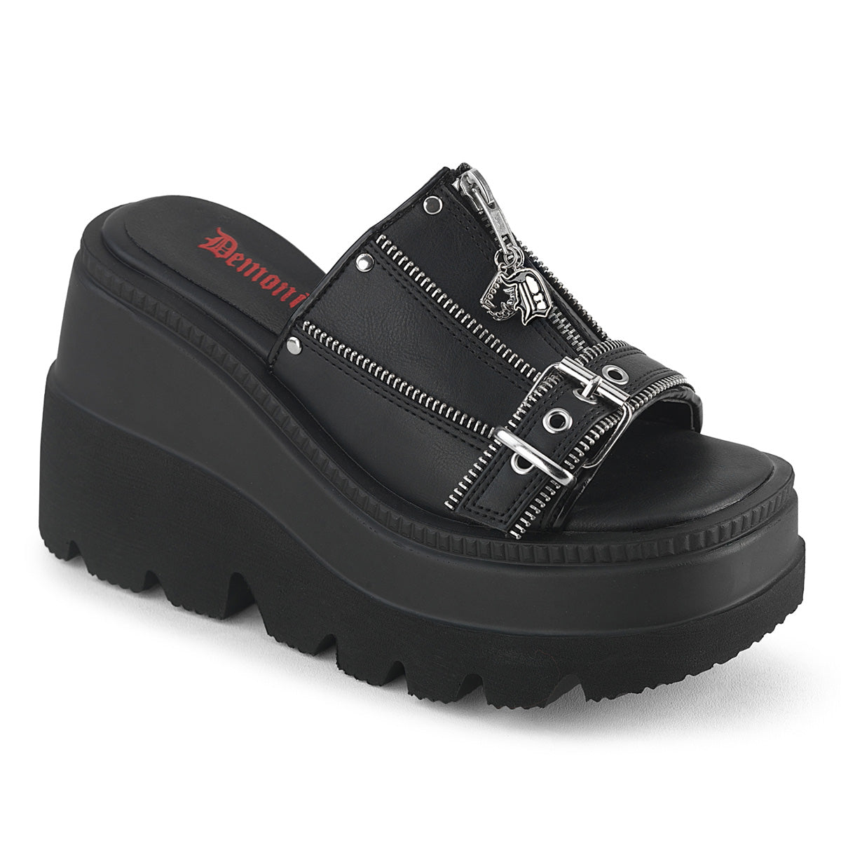 Demonia Shaker-07 Wedge Platform Slide Sandal – SinCity Playwear