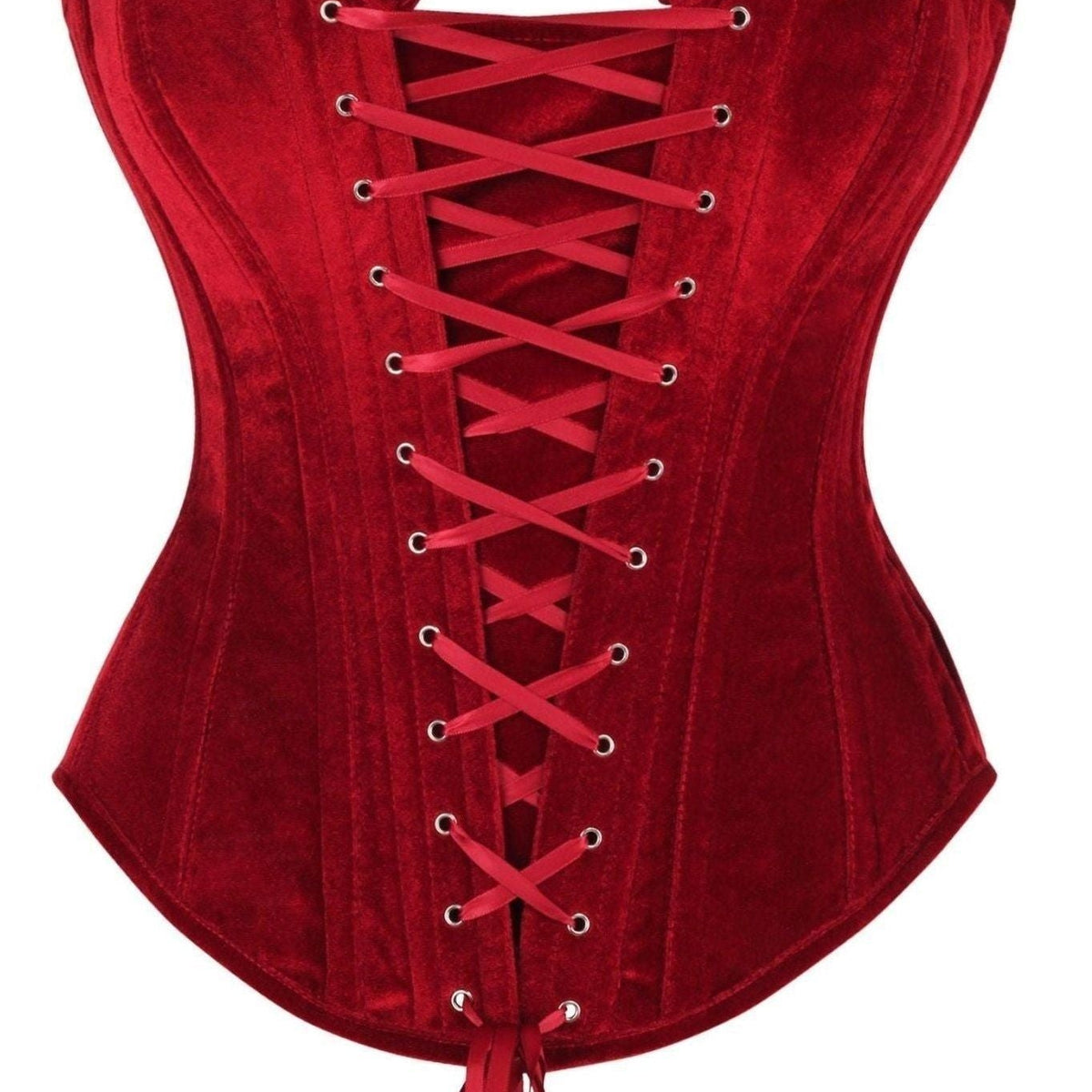 Daisy Corsets Top Drawer Dark Red Velvet Lace-Up Steel Boned Overbust ...