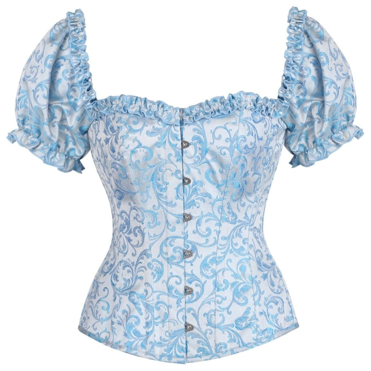 Daisy Corsets Top Drawer Steel Boned Blue Brocade Overbust Corset Top w ...